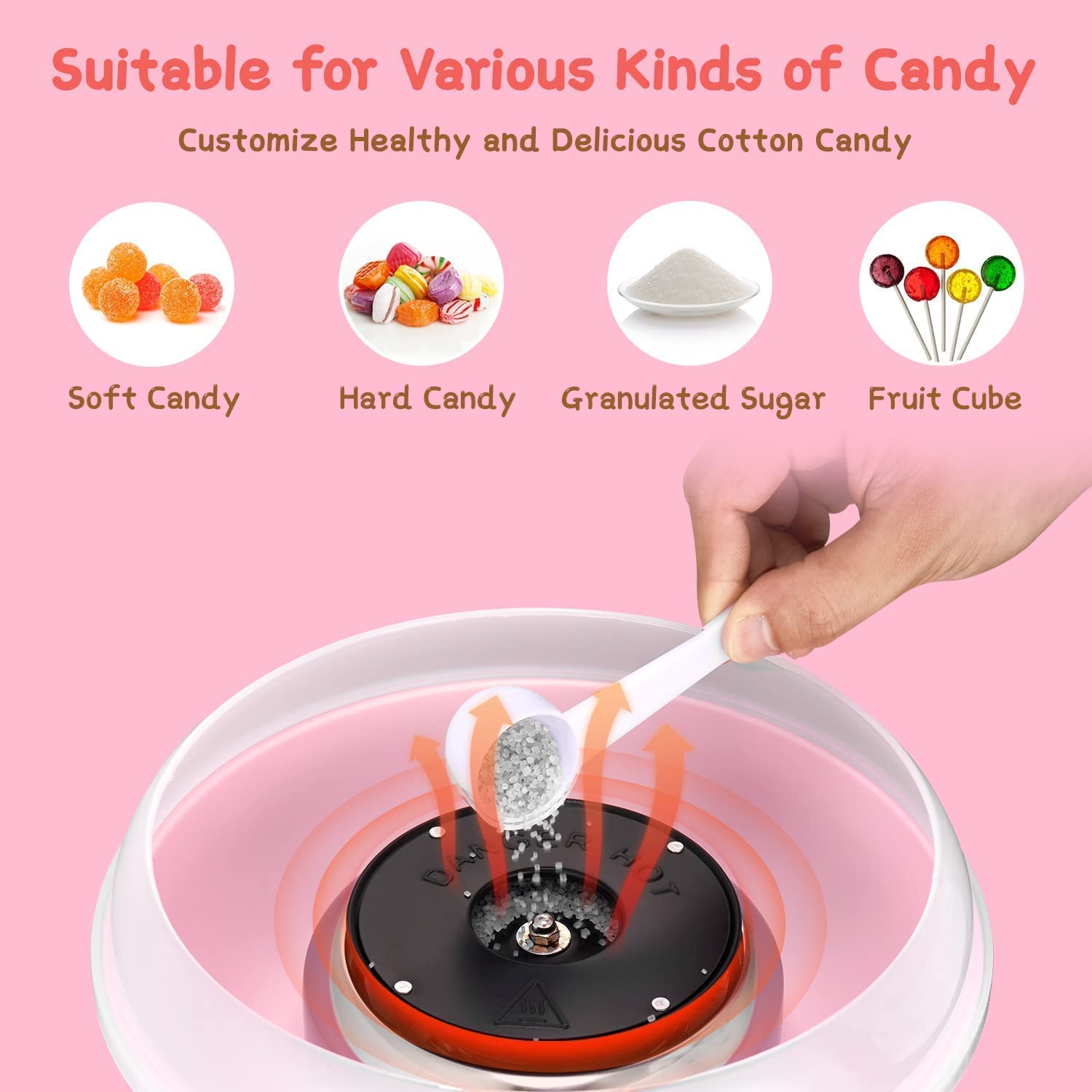 Cotton Candy Machine for Kids, Candy Floss Machine, Portable Mini Electric Cotton Candy Maker for Home Birthday Family Party Christmas Gift, Includes 10 Bamboo Sticks & Sugar Scoop