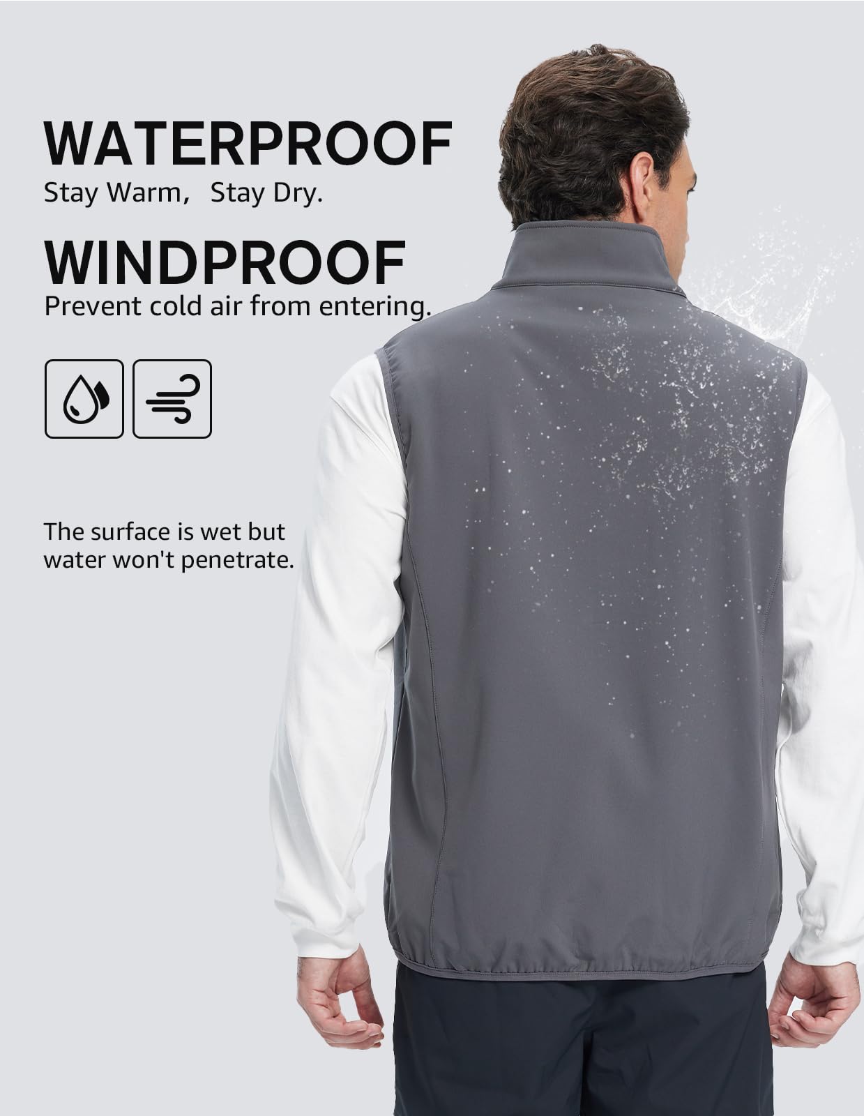 fit space Men's Lightweight Vest Softshell Sleeveless Windproof Jacket with Zipper Pcoket Cycling Travel Hiking Running Golf (Grey, Large)