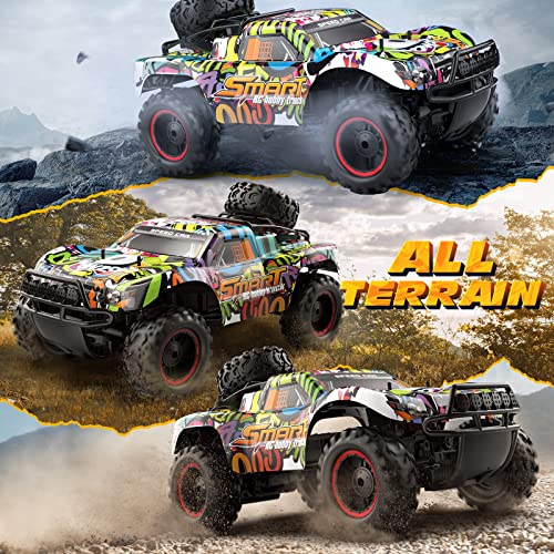 O WOWZON 1:12 Scale Short-Course RC Truck Large 4WD Hobby Crawler Grade Replaceable Spare Tire All Terrains Monster Crawler 2 Rechargeable Batteries for Age 6+ Boys Kids and Adults