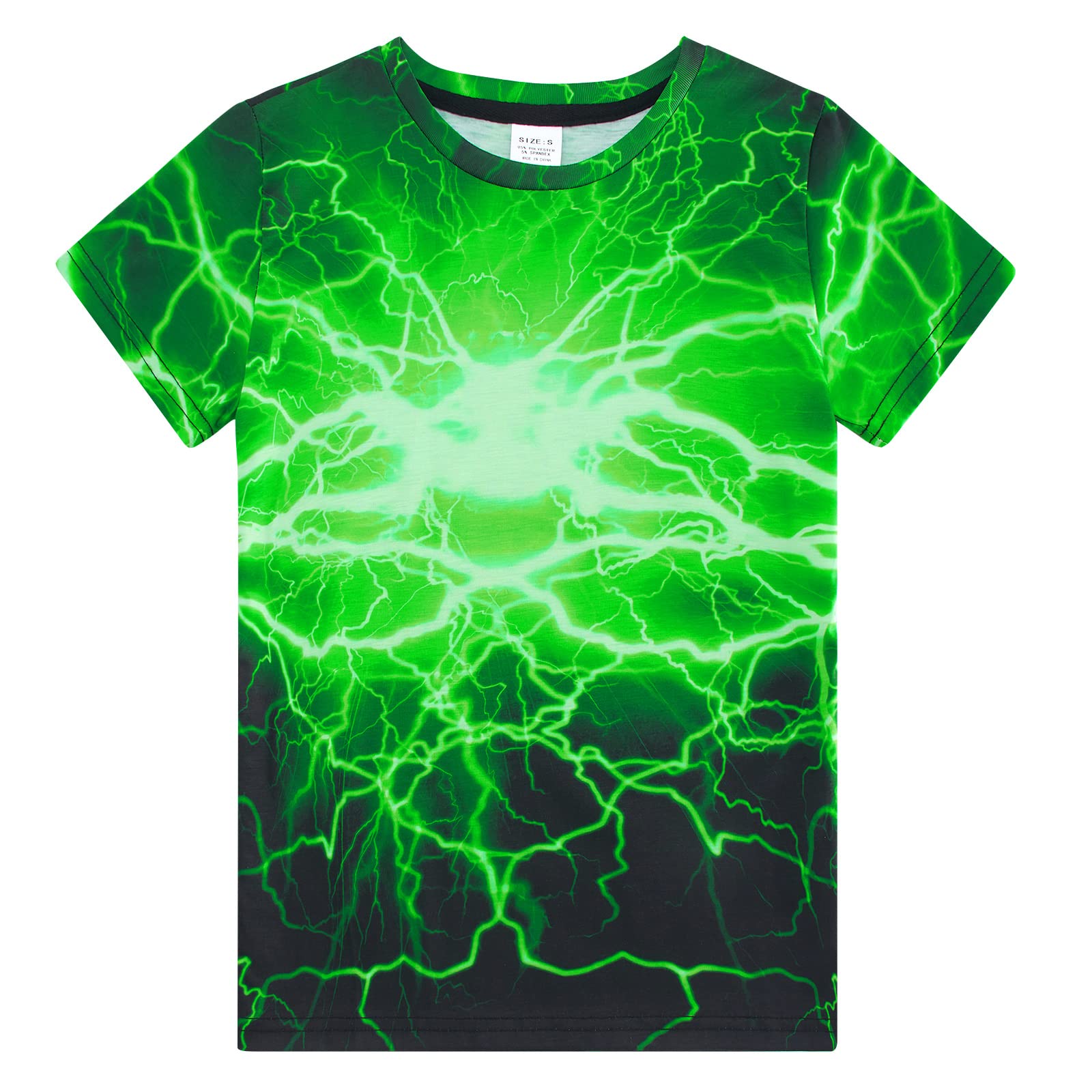 Funnycokid Boys Shirts Neon Green Size 10-12 Kids T-Shirts Girls Lightning Clothes Tops Tees Graphic Short Sleeve Birthday Cool 9-12 Years Youth