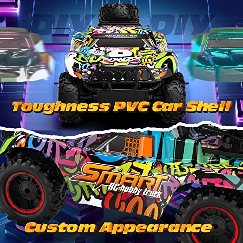 O WOWZON 1:12 Scale Short-Course RC Truck Large 4WD Hobby Crawler Grade Replaceable Spare Tire All Terrains Monster Crawler 2 Rechargeable Batteries for Age 6+ Boys Kids and Adults