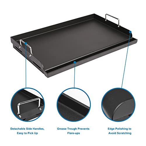 Utheer 25" x 16" Pre-Seasoned Nonstick Cast Iron Griddle for Gas & Charcoal Grills – Universal Flat Top with Grease Groove, Reinforced Ridges & High Sidewalls, Great for Parties, Camping & Tailgating