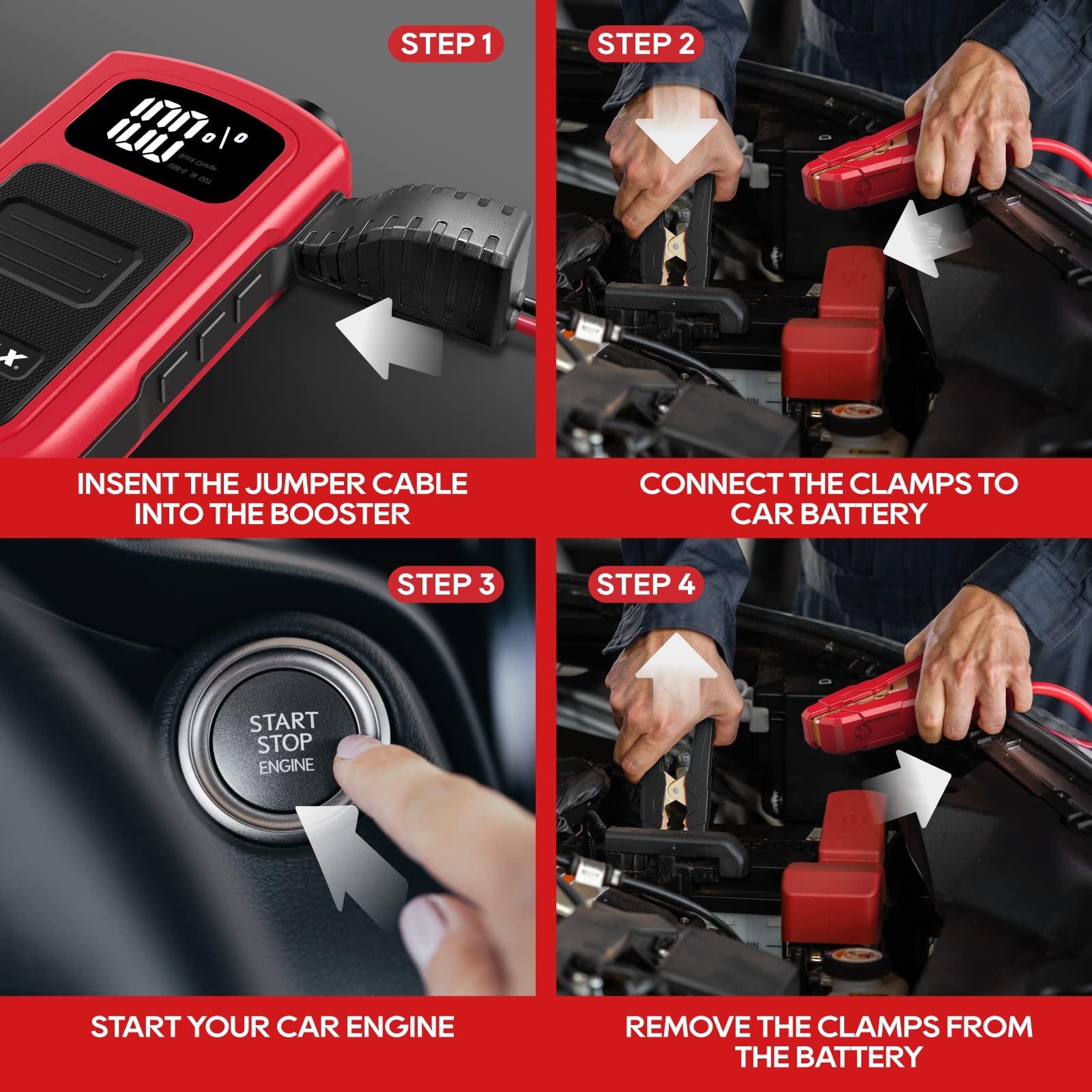 ECOMAX ECA80 Jump Starter, Car Battery Jump Starter, 1500A Peak 15000mAh Portable Car Jump Starter Battery Pack (7L Gas/5L Diesel) with USB/Type-C Quick Charging, LCD Display and LED Light