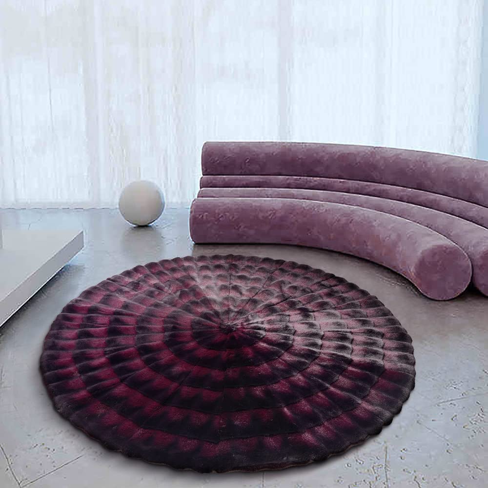 Pipihug Luxury Decoration Ultra Soft Faux Mink Fleece Fur Rug Wave Pattern Hand Stitching Fluffy Area Rug Shag Rug Carpets for Bedroom Living Room (4.6x4.6 Feet, Purple)…