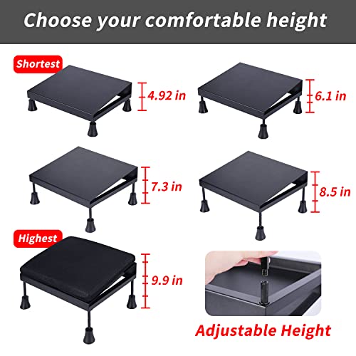 Mymyth Office Foot Rest for Under Desk at Work - Iron Adjustable Ergonomic Footrest Strong & Durable - 6 Heights Foot Stool with Memory Foam Cushion - for Computer Gaming