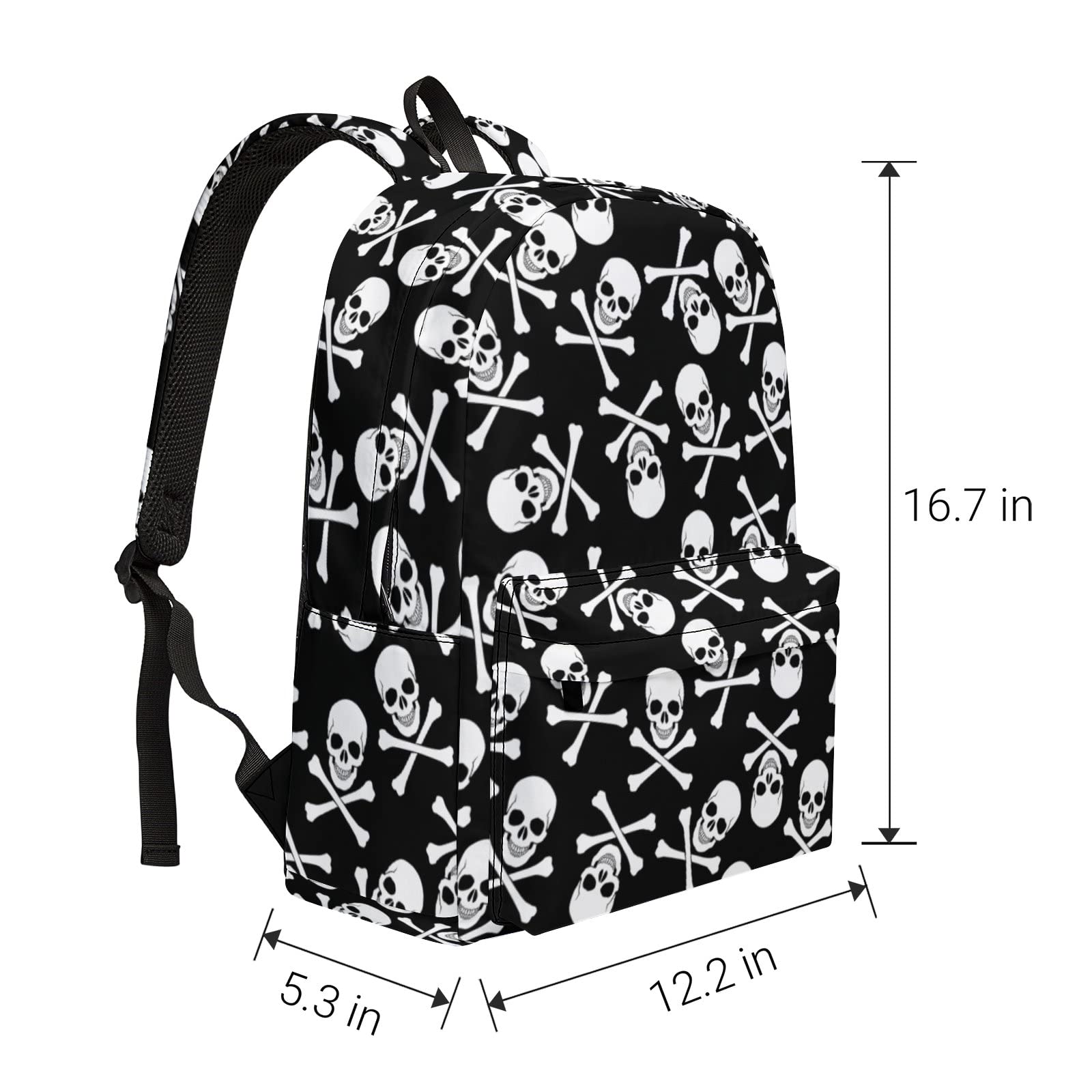 Ridzorgt Skull and Bones Backpack - Multi-Pocket Bookbag Travel Book Bags Casual Daypack Durable Lightweight Bag for Laptop