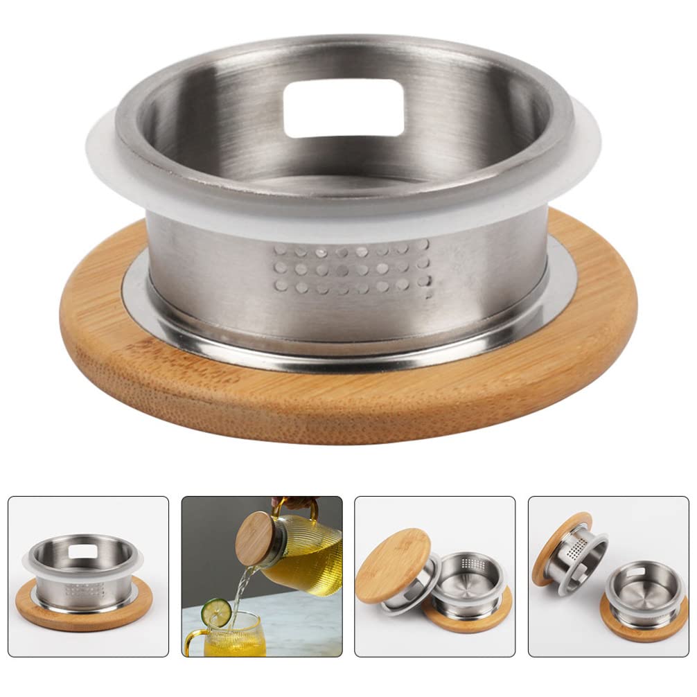 Glass Water Pitcher Wood Lid Replacement Cold Drink Jug Covers Carafe Stainless Steel Lids Beverage Jar Cover for Summer Water Bottle Supply