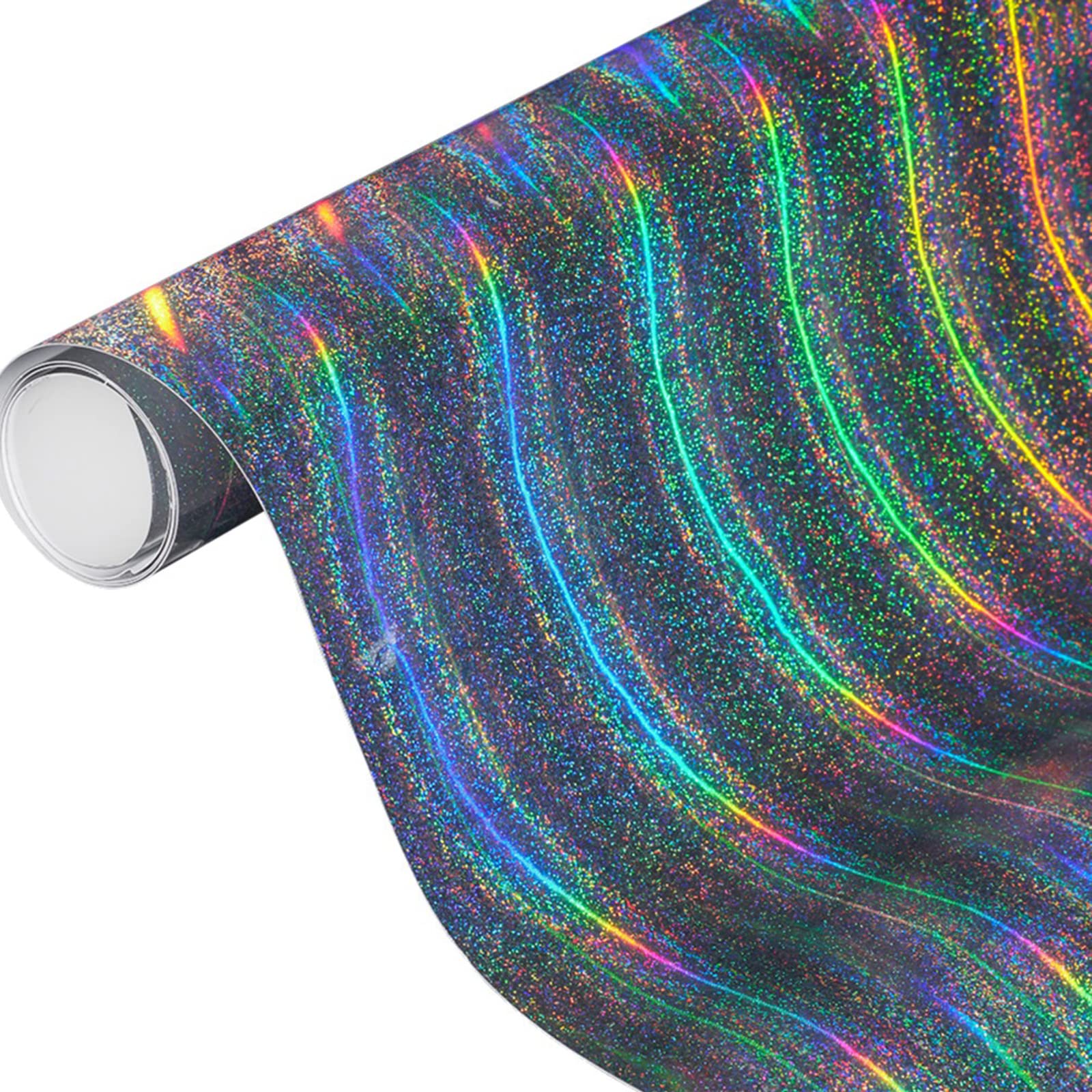 AuMoHall Holographic Sparkle Silver Car Vinyl Wrap Glitter Light Beam Glossy Colorful Chameleon Car Vinyl Wrap with Air Release Technology, 59.84'' x 11.81''