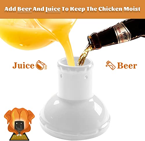 KAMaster White Ceramic Chicken Holder for Grill, Beer Can Chicken Throne for Smokers, Green Egg Parts Non-Stick Steamer Roaster Rack Vertical Stand for Kamado BBQ Accessories