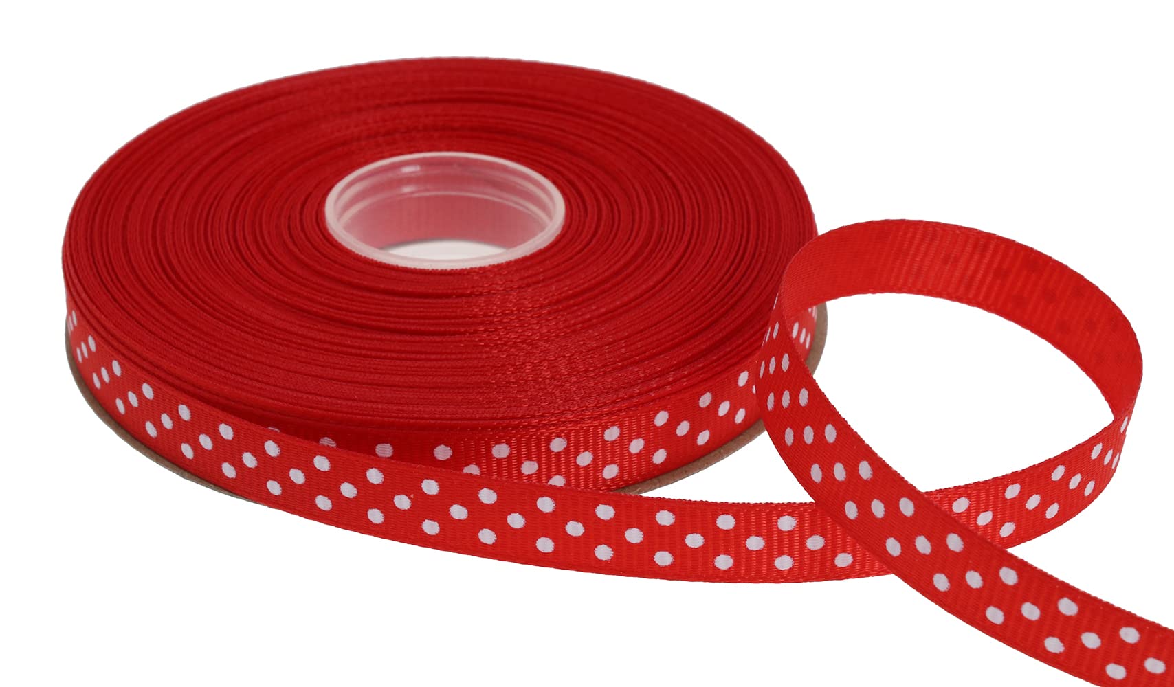DXEUD Polka Dot Grosgrain Ribbon 25 Yard Each Roll 100% Polyester (3/8", Red)