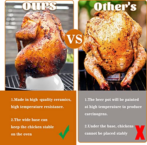 KAMaster White Ceramic Chicken Holder for Grill, Beer Can Chicken Throne for Smokers, Green Egg Parts Non-Stick Steamer Roaster Rack Vertical Stand for Kamado BBQ Accessories