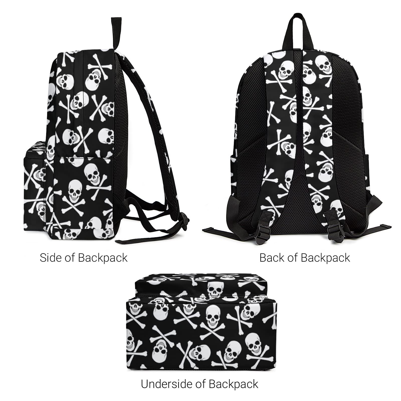 Ridzorgt Skull and Bones Backpack - Multi-Pocket Bookbag Travel Book Bags Casual Daypack Durable Lightweight Bag for Laptop
