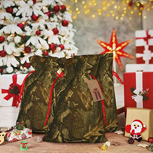 Drawstrings Christmas Gift Bags Outdoor-Hunting-Nature-Print Presents Wrapping Bags Xmas Gift Wrapping Sacks Pouches Medium
