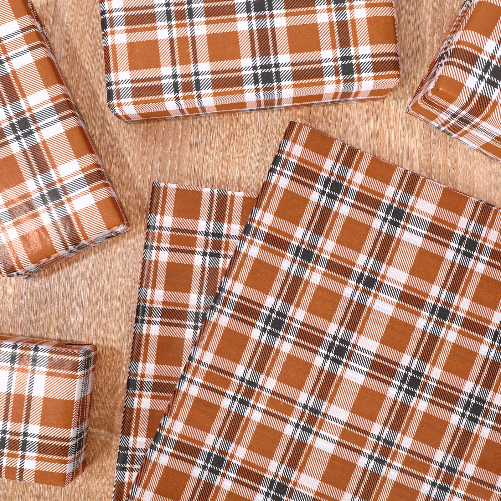Whaline 100 Sheets Fall Tissue Paper Folded Flat Buffalo Plaid Wrapping Paper Thanksgiving Gift Wrapping Paper Rustic Art Paper for Home DIY Gift Bags Party Favor Autumn Decorations, 14 x 20inch