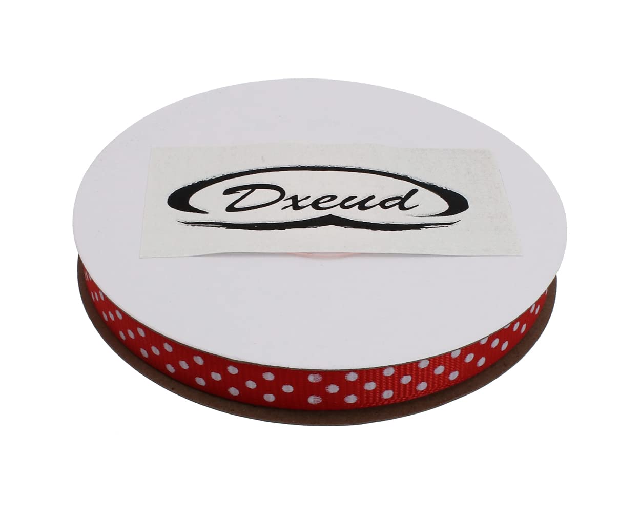 DXEUD Polka Dot Grosgrain Ribbon 25 Yard Each Roll 100% Polyester (3/8", Red)
