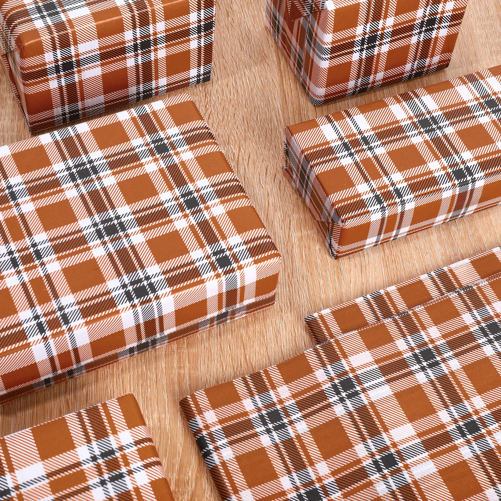 Whaline 100 Sheets Fall Tissue Paper Folded Flat Buffalo Plaid Wrapping Paper Thanksgiving Gift Wrapping Paper Rustic Art Paper for Home DIY Gift Bags Party Favor Autumn Decorations, 14 x 20inch
