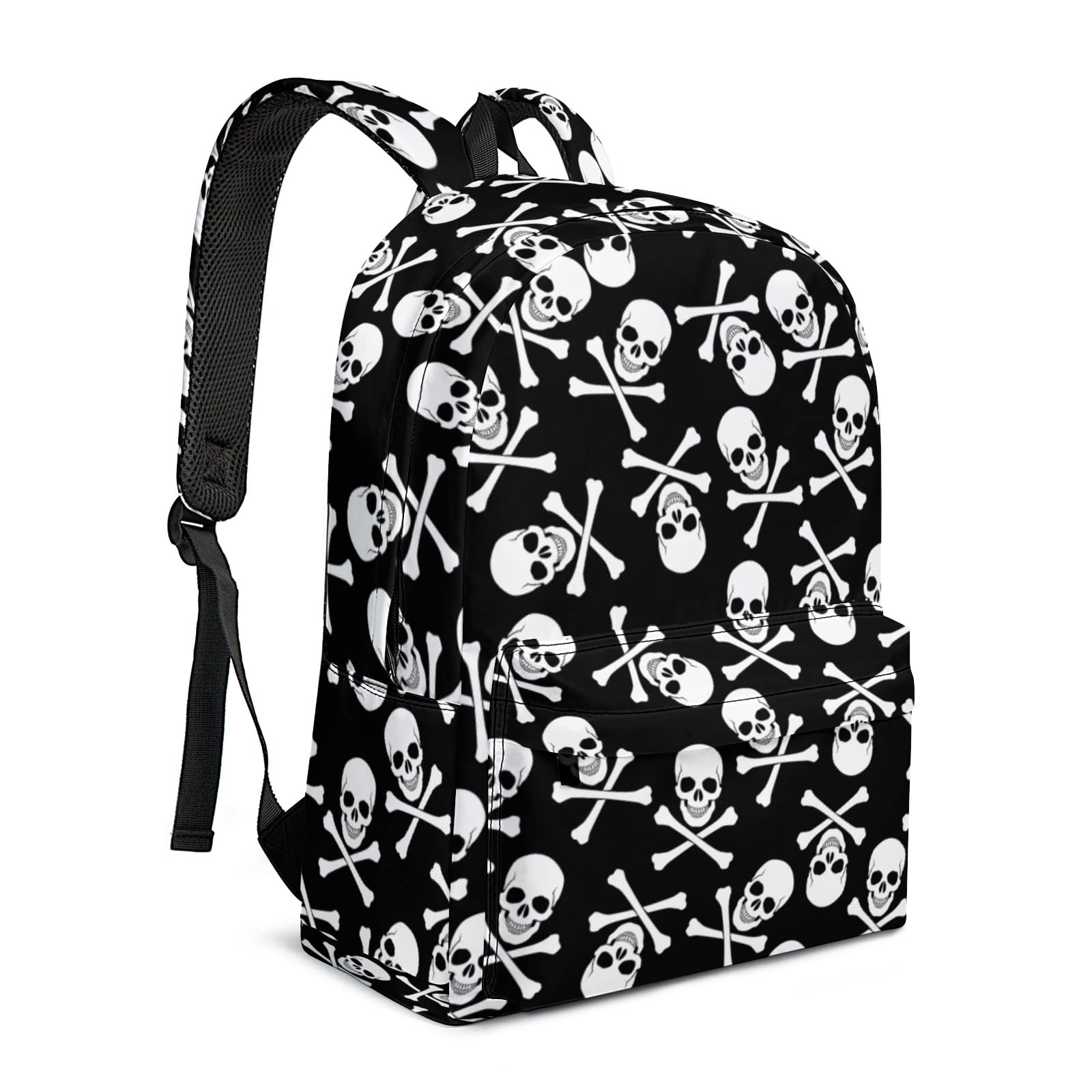 Ridzorgt Skull and Bones Backpack - Multi-Pocket Bookbag Travel Book Bags Casual Daypack Durable Lightweight Bag for Laptop