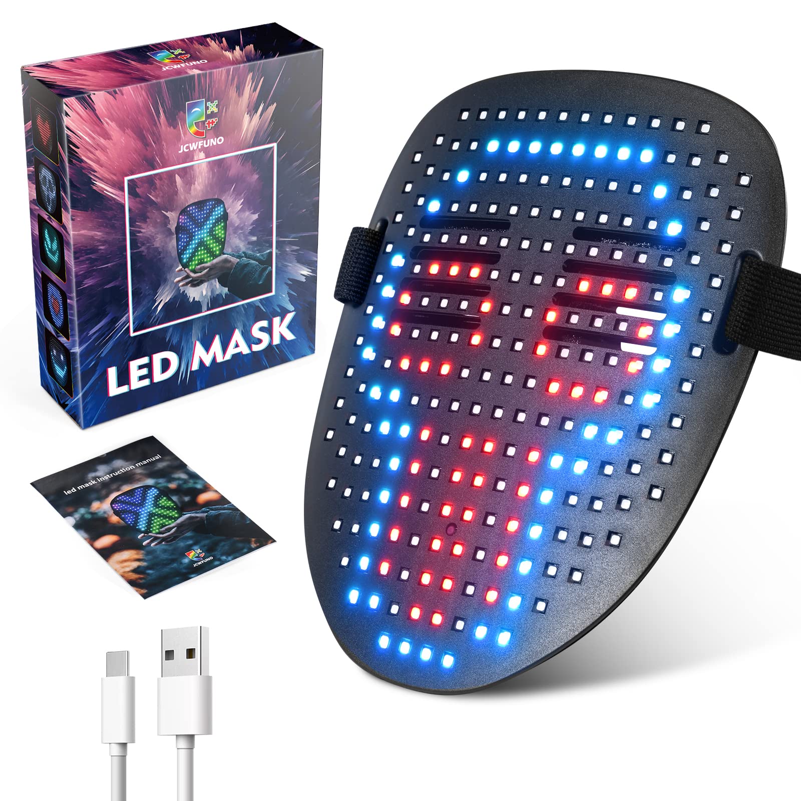 jcwfuno Led Mask Gesture Control Face Changing, Apply To Cosplay Accessories For Halloween Masquerade Costumes, Christmas Rave Party,2022 Upgraded Coolest Halloween Adult Light-up Mask