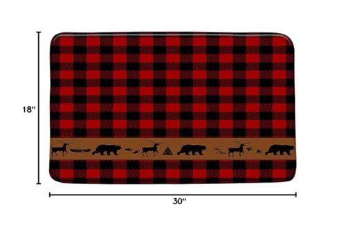 HHKJKJ Rustic Bear Red Black Bath mat Buffalo Check Plaid Camping Cabin Wildlife Black Bear Print Vintage Farmhouse Bathroom Bedroom Kitchen Rug Soft Memory Foam Backing 18x30 Inch