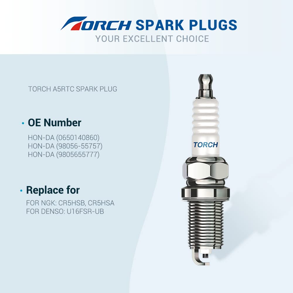 TORCH A5RTC Spark plug Replace for NGK (6535) CR5HSB Standard Spark Plug, for Honda 98056-55777 Spark Plug FITS EU2000I,EU2200 Series GENERATORSI, for Champion 808/Z9Y, for Honda GX31 GX100 GXH50, OEM