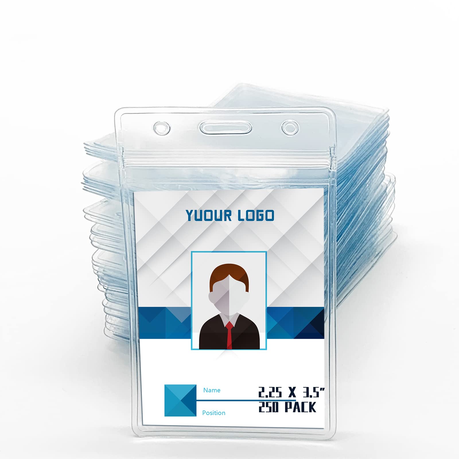 Clear Plastic Vertical Name Badge Holders ( 2.25x3.5 Inch, 250 Pack), ID Card Holders, Waterproof and Resealable Bulk Nametag Holders with Zipper