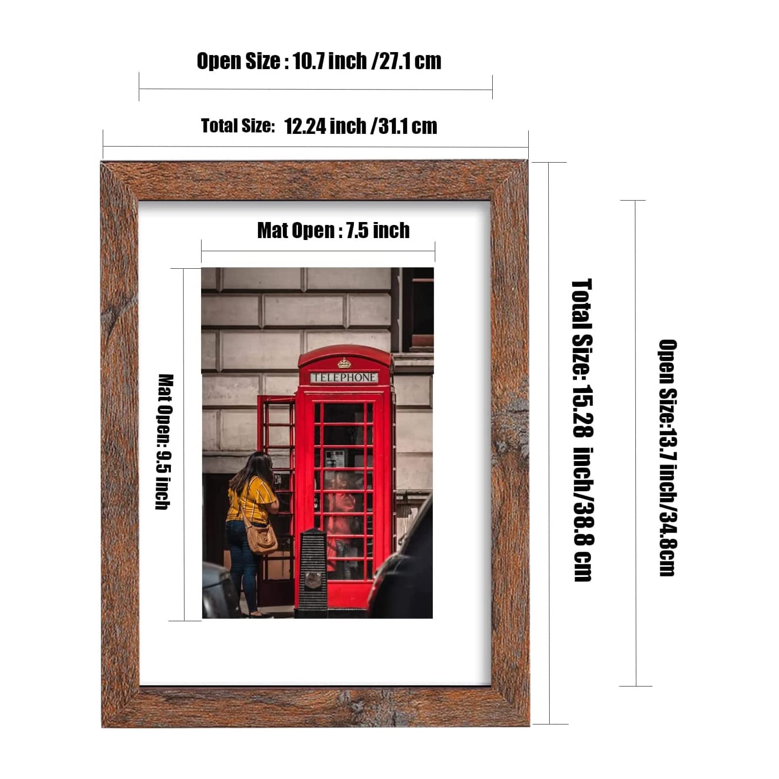 PWTAKO 11x14 Picture Frame Set of 6, Display Pictures 8x10 with Mat or 11x14 Without Mat for Wall Mounting,Rustic Brown