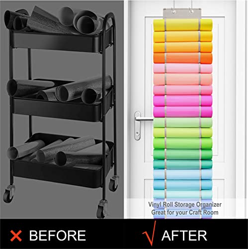 HOME SHARON Vinyl Roll Holder - 48 Rolls Storage Organizer, Nylon Organizer for Vinyl Sheet, Cardstock, Scrapbook Paper - Hanging Hook and Strap Included