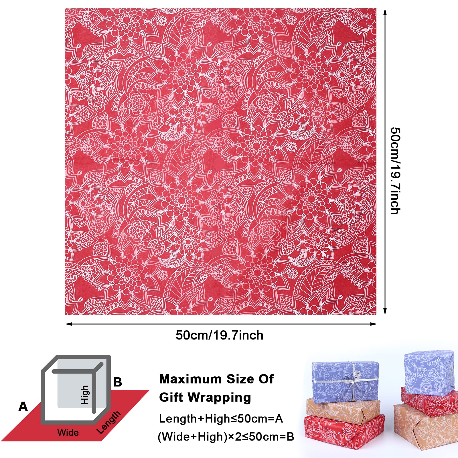 Kavoc 60 Sheets Paisley Blue Red Gift Tissue Paper,14" x 20" Brown Boho Wrapping Art Tissue Paper for Western Cowboy Theme Party Decoration (Blue)