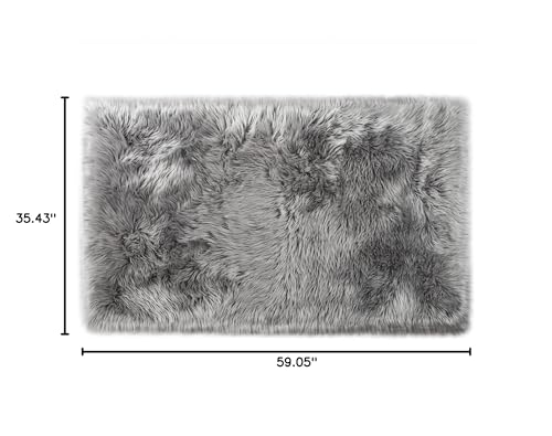 Rainlin Ultra Soft Fluffy Faux Fur Area Rugs for Bedroom Living Room Grey Fuzzy Washable Home Decor Carpets Luxury Plush Shag Rectangular Rugs,3x5 Feet