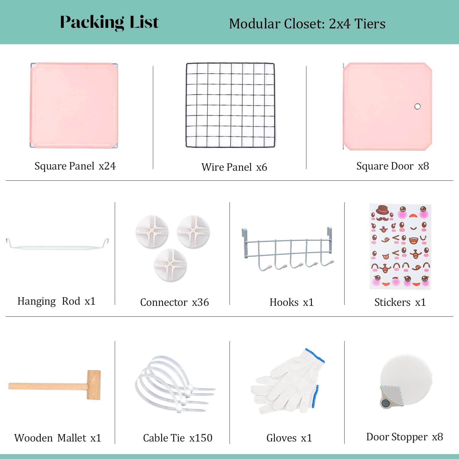 BRIAN & DANY Portable Wardrobe Closet for Hanging Clothes, Bedroom Armoire with Doors, Modular Cabinet for Space Saving, Ideal Storage Organizer Cube for Books, Toys, Towels (8-Cube), Pink