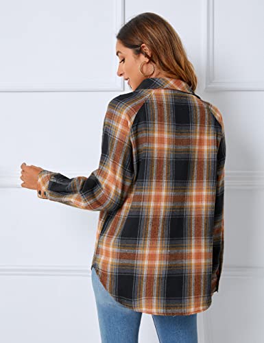 Blooming Jelly Womens Long Sleeve Shirts Flannel Plaid Tops 2023 Button Down Casual Fall Outfits Shacket(Large, Plaid)
