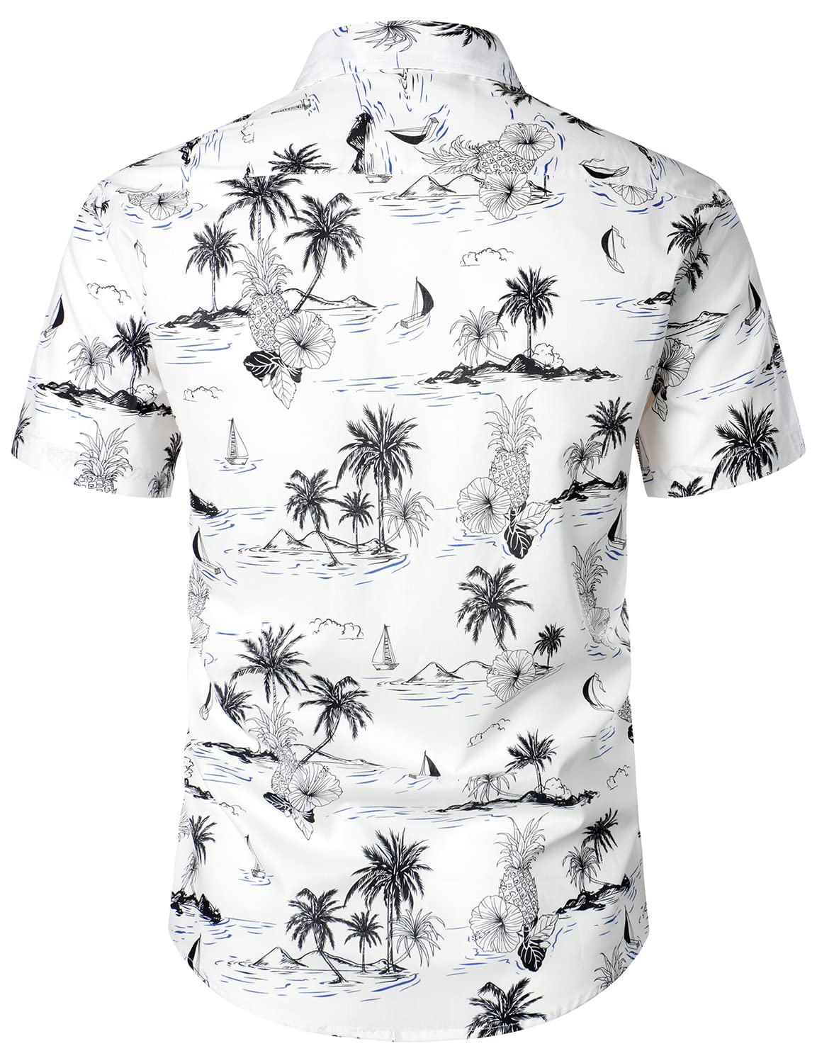 JOGAL Men's Flower Cotton Button Down Short Sleeve Hawaiian Shirt White XX-Large