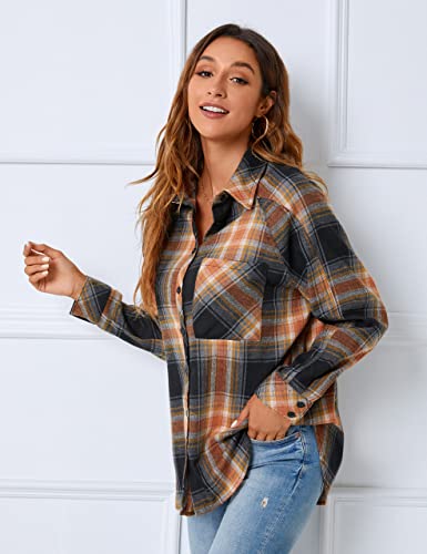Blooming Jelly Womens Long Sleeve Shirts Flannel Plaid Tops 2023 Button Down Casual Fall Outfits Shacket(Large, Plaid)