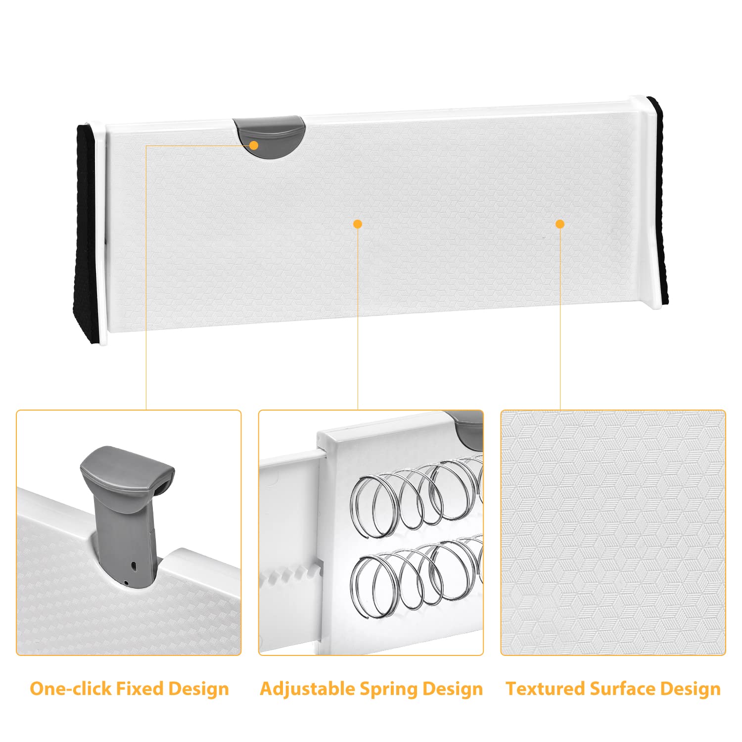 JONYJ Drawer Dividers Organizer 5 Pack, Adjustable Separators 4" High Expandable from 11-17" for Bedroom, Bathroom, Closet,Clothing, Office, Kitchen Storage, Strong Secure Hold, Foam Ends(White)