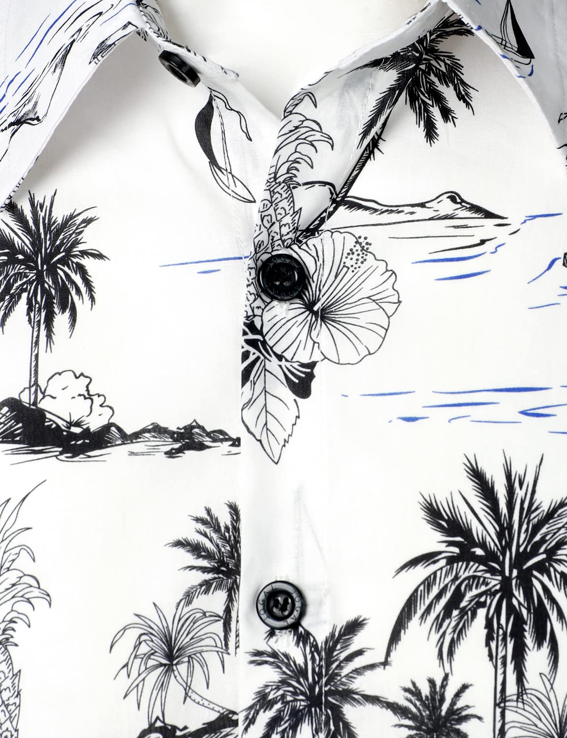 JOGAL Men's Flower Cotton Button Down Short Sleeve Hawaiian Shirt White XX-Large