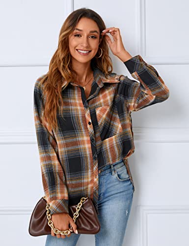 Blooming Jelly Womens Long Sleeve Shirts Flannel Plaid Tops 2023 Button Down Casual Fall Outfits Shacket(Large, Plaid)