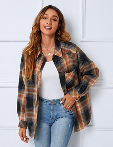 Blooming Jelly Womens Long Sleeve Shirts Flannel Plaid Tops 2023 Button Down Casual Fall Outfits Shacket(Large, Plaid)