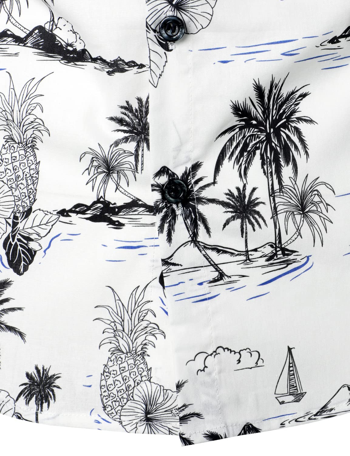JOGAL Men's Flower Cotton Button Down Short Sleeve Hawaiian Shirt White XX-Large