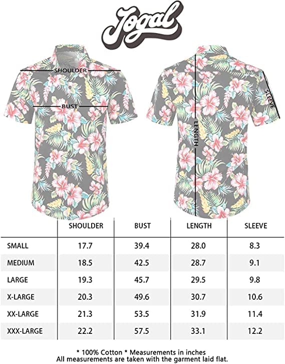 JOGAL Men's Flower Cotton Button Down Short Sleeve Hawaiian Shirt White XX-Large