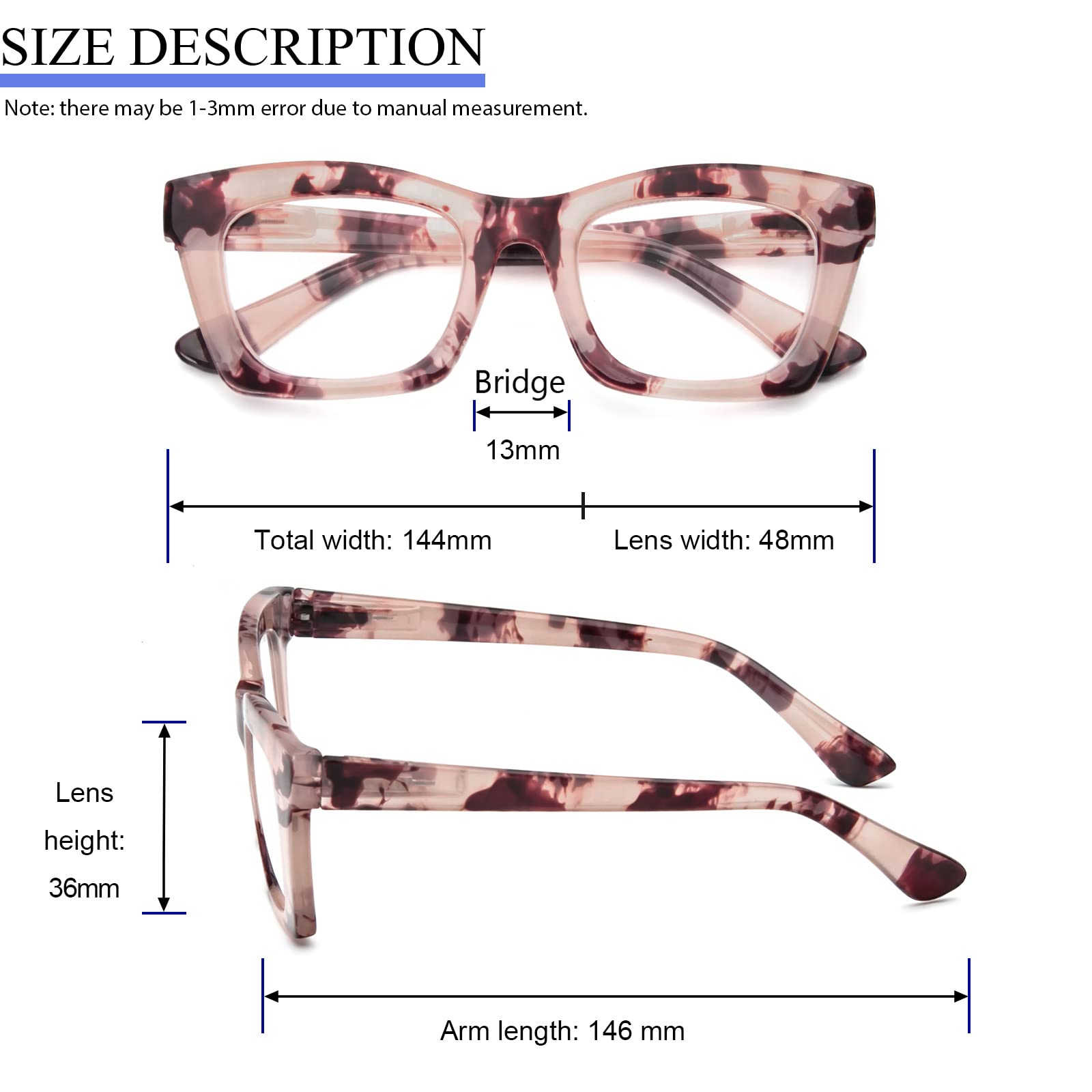 REAVEE 3 Pack Oprah Style Reading Glasses Blue Light Blocking Computer Square Retro Readers for Women with Spring Hinge 1.5