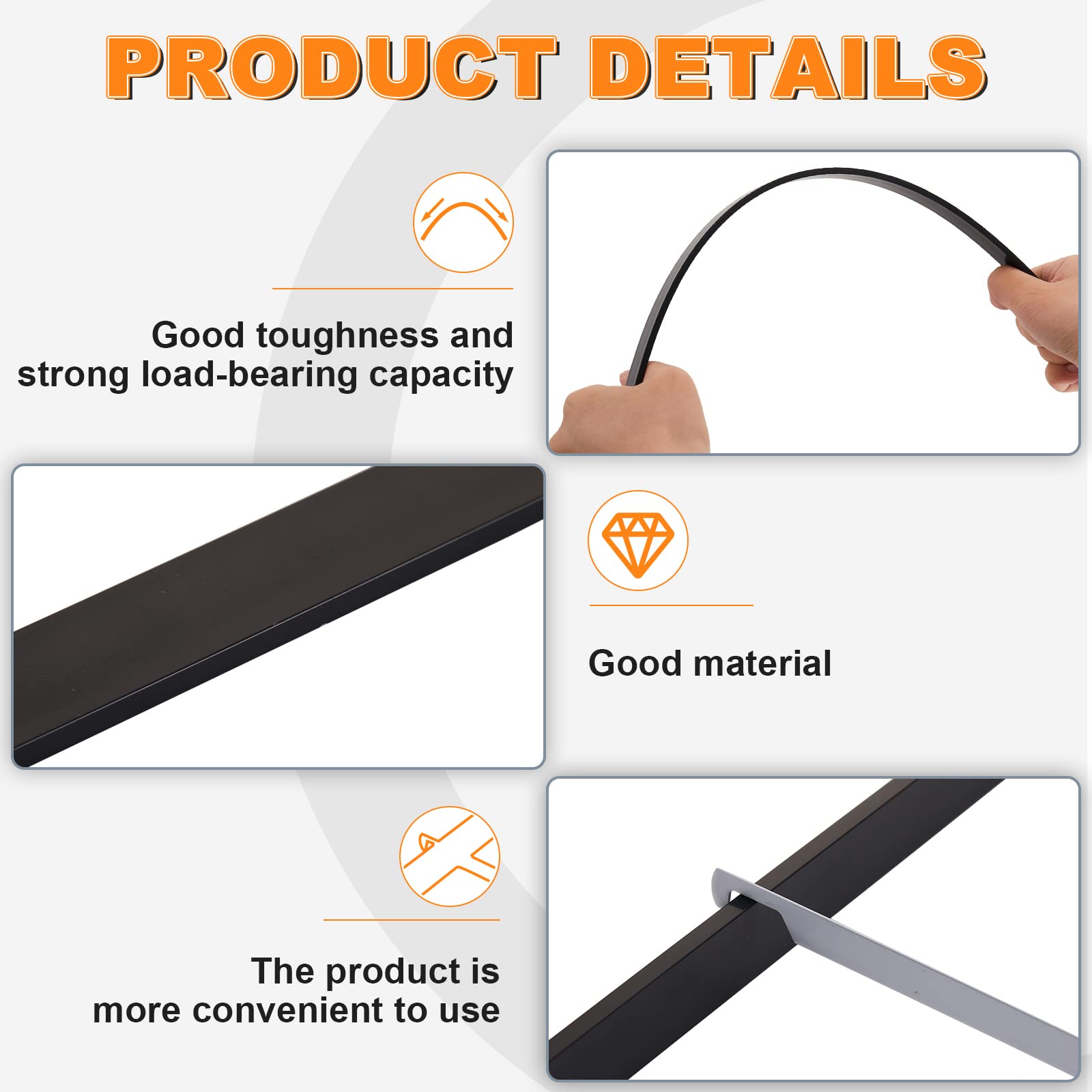Epakh 4-Piece PVC Black Hanging File Folder Rails with 8 Clips, 1 x 0.75 x 0.75 Inches (Hooks), 15.75 x 0.59 x 0.13 Inches (Rails), Office, Home Use