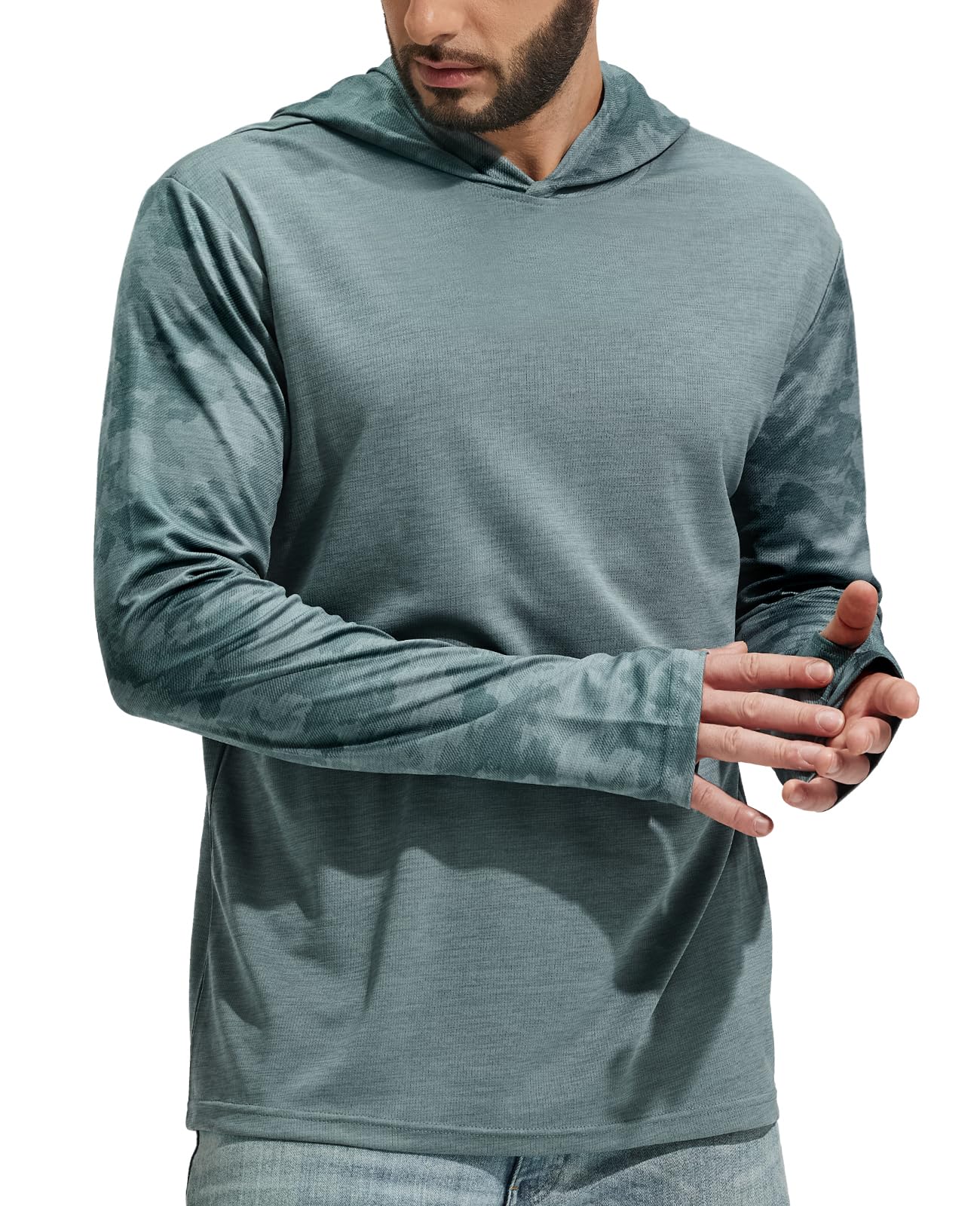 MIER Fishing Shirts for Men Running Hiking Sun Hooded Shirt Long Sleeve UV Resistant Surf Hoodie SPF Camo Shirts with Hood, Green, XL