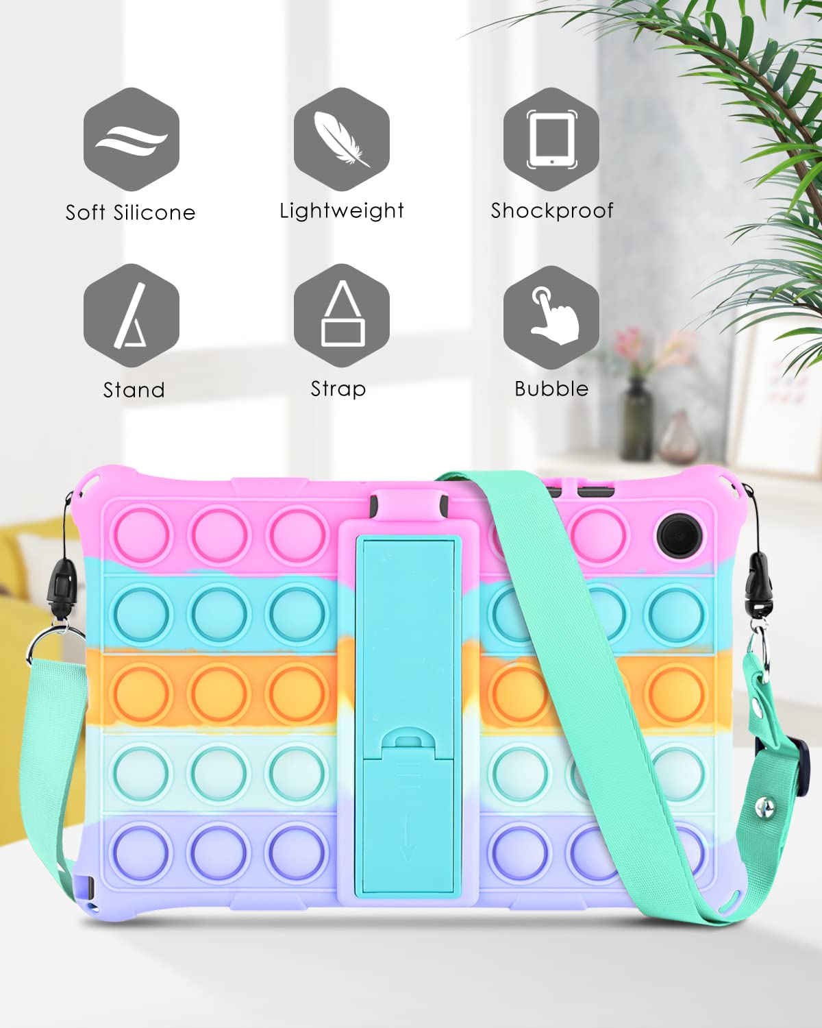 DETUOSI Silicone Case for Samsung Galaxy Tab A8 10.5 inch 2022 Release, Galaxy Tab A8 10.5 Protective Case with Strap & Stylus Pen, Lightweight Slim Cover for SM-X200/X205, Dazzling Pink