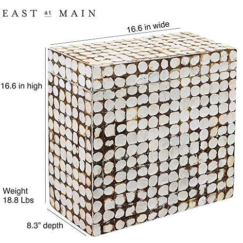 East at Main Rectangle Side Table - Real Coconut Shell Mosaic Inlaid, Pre-Assembled, Natural Wood and Patina Finish, Storage Side Table(White/Rectangle)
