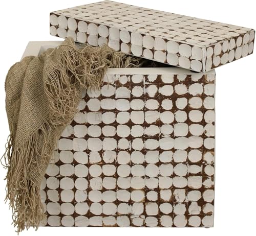 East at Main Rectangle Side Table - Real Coconut Shell Mosaic Inlaid, Pre-Assembled, Natural Wood and Patina Finish, Storage Side Table(White/Rectangle)