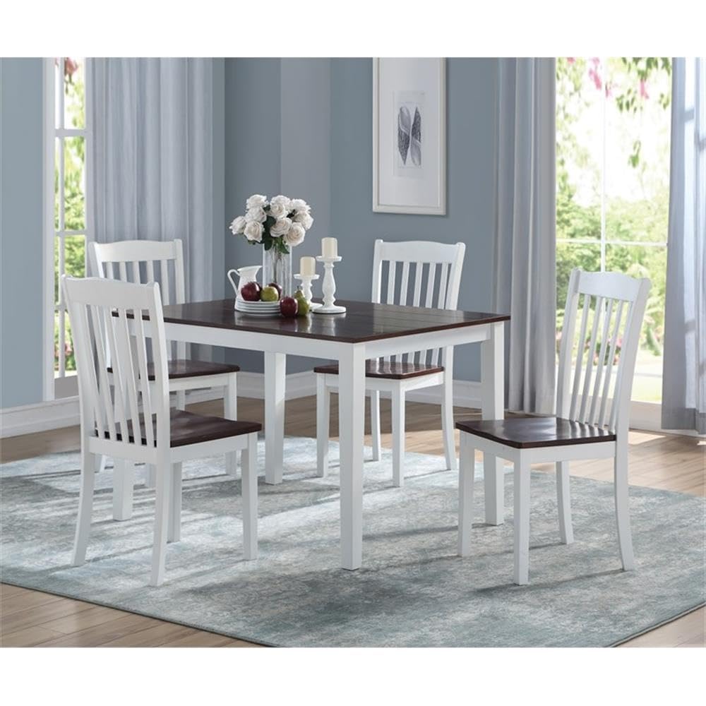 Acme Green Leigh Rectangle Wooden Dining Table in White and Walnut