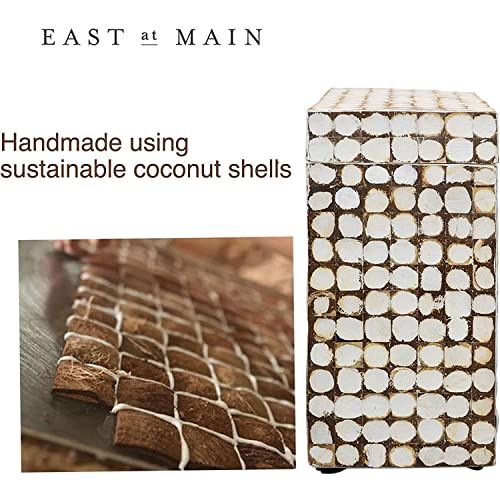 East at Main Rectangle Side Table - Real Coconut Shell Mosaic Inlaid, Pre-Assembled, Natural Wood and Patina Finish, Storage Side Table(White/Rectangle)