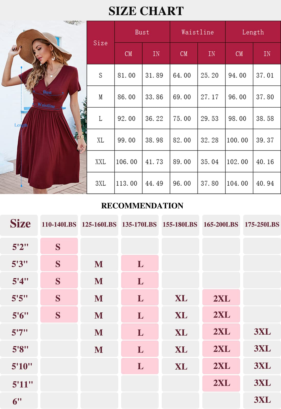 WEACZZY Women Summer Casual Short Sleeve Dresses Empire Waist Dress with Pockets,White Dot Red,S