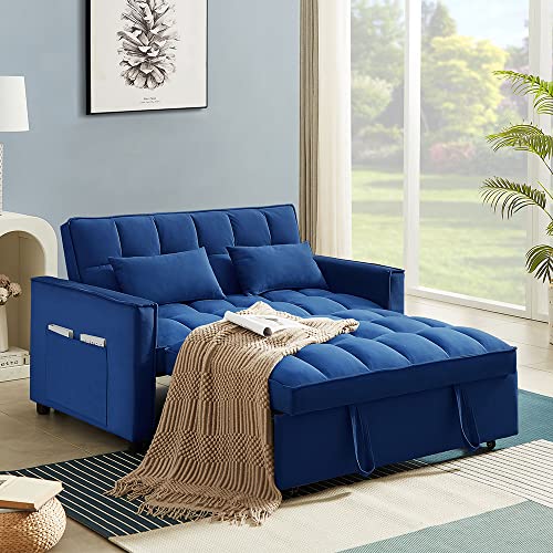 HABITRIO Modern 55.2" Pull Out Sleep Sofa Bed 2 Seater Loveseats Sofa Couch with Adjsutable Backrest and Lumbar Pillows for Apartment Office Living Room