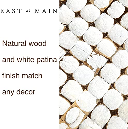 East at Main Rectangle Side Table - Real Coconut Shell Mosaic Inlaid, Pre-Assembled, Natural Wood and Patina Finish, Storage Side Table(White/Rectangle)